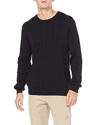 Amazon Essentials Pull Ras-du-Cou en Coton Torsad&eacute; Homme, Noir, XXL