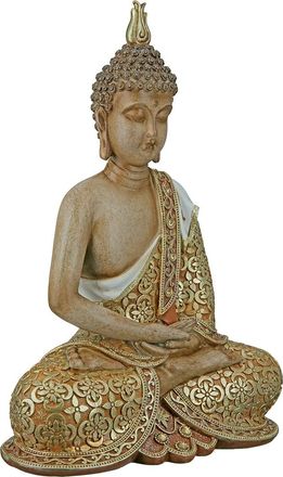 Gilde Deko Figur Skulptur Buddha - sitzend - Dekoration Wohnzimmer - Farben: Braun Gold - Höhe 29 cm