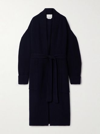 SA SU PHI Cardigan Aus Einer Gerippten Merinowoll-kaschmirmischung Mit Bindeg&uuml;rtel - Blau