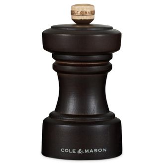 Cole & Mason Hoxton Salzmühle aus Schokoladenholz, korrosionsfreier Keramikmechanismus, kompakte Salzmühle mit verstellbarem Mahlwerk, Buchenholz, 104 mm, Gewürzmü