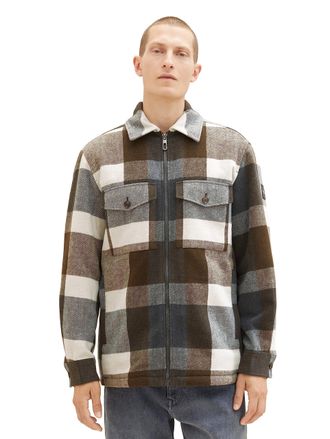 Tom Tailor Herren 1037405 Flanell Karo-Jacke mit Teddyfell im Innenfutter, 32531-beige Tonal Check, L