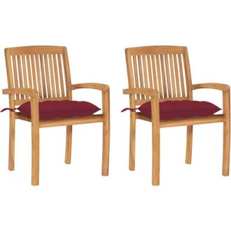 vidaXL Chaises de jardin lot de 2 avec coussins bordeaux Teck massif Vidaxl