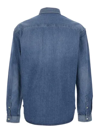 Saint Laurent Mens Long Sleeve Denim Shirt Blue Textile