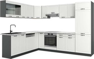 Vicco Eckküche R-Line, Weiß Landhaus/Anthrazit, 227 x 287 cm, AP Marmor