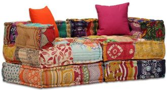 vidaXL Vidaxl - Canap&eacute; pouf modulaire 2 places - Patchwork tissu coton 100% - Dimensions 140x70x58cm - Confort optimal pour int&eacute;rieur et ext&eacute;rieur