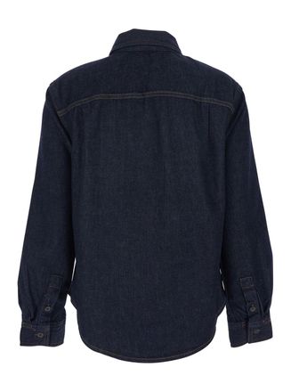 Frame Denim Womens Denim Shirt Classic Collar Blue Cotton Blouses