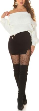 Koucla Pull à Épaules Dénudées - Tricot Épais en Laine - Col Carmen Avec Col Rabattu, Blanc, Taille Unique