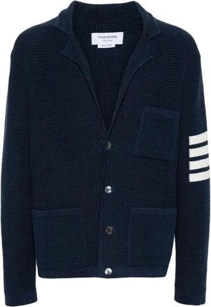 Thom Browne Homme, Pulls, Bleu, Taille: M Cardigan Tricot Bleu Marine