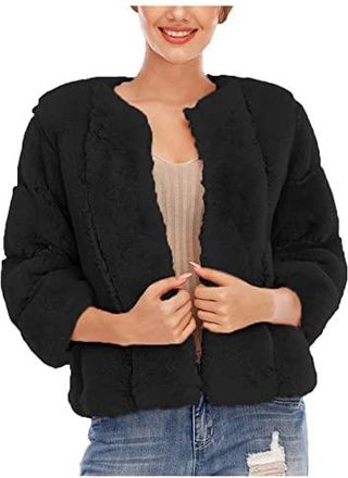 Generic Vestes pour femmes, manteau solide, grande taille, court, fausse fourrure, tendance, manches longues et v&ecirc;tements dext&eacute;rieur doux 2026, Noir, XXL