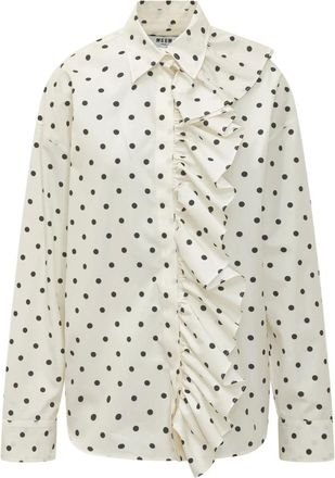 Msgm Msgm, Femme, Blouses et Chemises, Blanc, Taille: 36 FR Ruffled Polka-dot Shirt