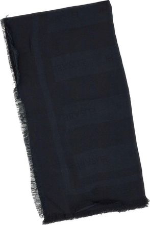 Elisabetta Franchi Femme, Accessoires, Noir, Taille: ONE Size Fringed Logo Scarf