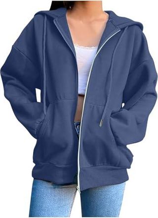 Generic Sweat à capuche pour femme - Couleur unie - Fermeture éclair - Manches longues - Décontracté - Tendance - Ample - Avec poches - Confortable et chaud -