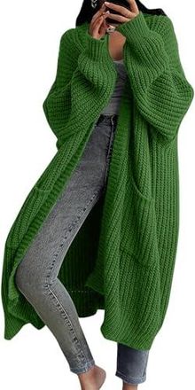Generic Cardigan &eacute;pais &agrave; capuche ouvert sur le devant en tricot surdimensionn&eacute;, long, tendance, chaud pour femme, Vert, 4XL