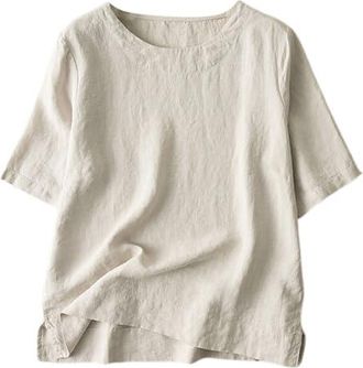 Generic Chemise ample en dentelle boh&egrave;me &agrave; manches courtes brod&eacute;e florale pour femme - Chemisier d&eacute;t&eacute; indien &agrave; volants sur le devant pour femmes &acirc;g&eacute;es - Style