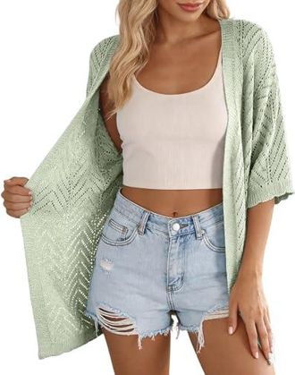 Generic Robe boh&egrave;me &eacute;l&eacute;gante &agrave; manches courtes pour femme, kimono en tricot l&eacute;ger, vert menthe, XL