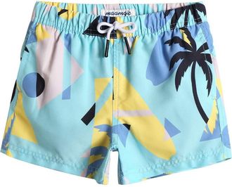 Maamgic Badehose Jungen Sommer Badeshorts Schnelltrocknend Boardshorts mit Netzfutter Taschen und Verstellbarem Tunnelzug Urlaub Shorts Kokosnuss Blau,5-6 Jah