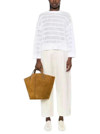 Brunello Cucinelli Open Knit Linen Sweater - White