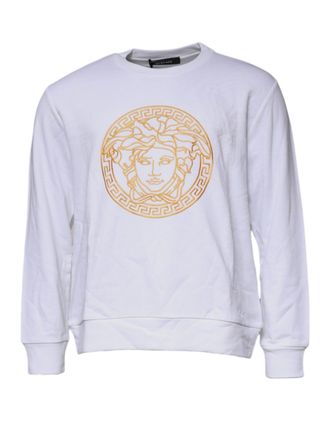 Versace Mens Medusa Embroidery Sweatshirt White Cotton Sweatshirts
