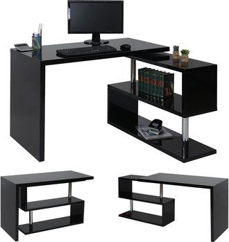 Mendler Design Eckschreibtisch HWC-A68, Bürotisch Schreibtisch, Hochglanz drehbar 120x60cm - schwarz