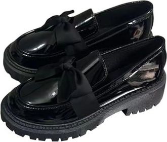 Generic Mocassins &eacute;l&eacute;gants en cuir verni pour femme avec noeud - Couleur unie - Talon bas et &eacute;pais - &Eacute;l&eacute;gantes et confortables - Pour le travail et le shoppin