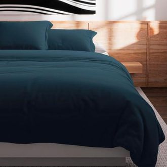 Soleil d'Ocre Housse de Couette en Coton 57 Fils 240x220 cm UNI Bleu Canard, par Soleil dOcre