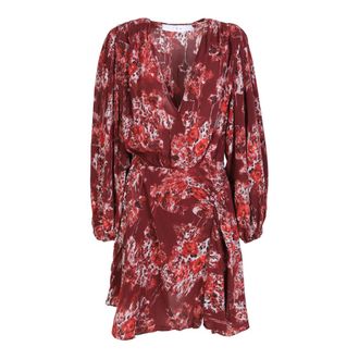 Iro Iro, Femme, Robes, Rouge, Taille: 36 FR Robe Rouge &agrave; Fleurs Col en V