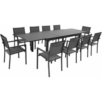 Happy Garden Salon de jardin extensible 10 places de 180/300cm en textil&egrave;ne gris - aluminium anthracite VENEZIA
