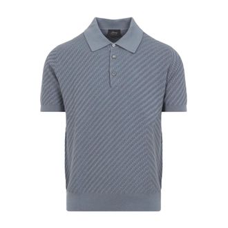 Brioni Homme, Tops, Bleu, Taille: M Polo en Coton et Soie