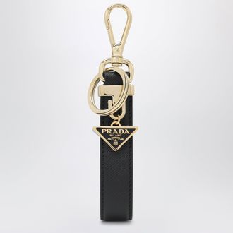 Prada Schl&uuml;sselanh&auml;nger aus schwarzem Saffiano mit dreieckigem Logo