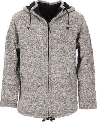 Guru Shop Unisex Wolljacke aus Nepal, Warme Gef&uuml;tterte Strickjacke Grau Melliert - Modell 3, Herren, Wolle, Size:XXL