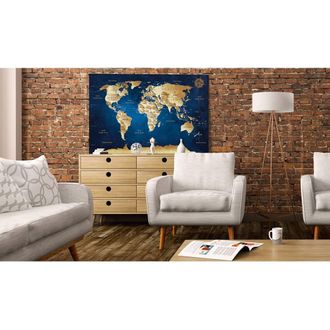 Artgeist home24 Wandbild World Map: The Dark Blue Depths Leinen Blau 120 x 80cm