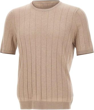 Gran Sasso Homme, Pulls, Beige, Taille: L Maille Maxi C&ocirc;tel&eacute;e &agrave; Col Rond