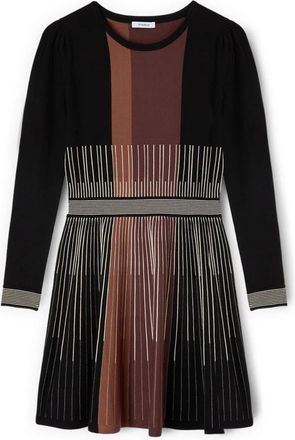 Motivi Femme, Robes, Noir, Taille: 40 FR Robe &eacute;vas&eacute;e en maille ray&eacute;e
