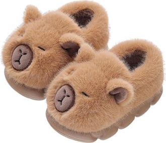Minetom Capybara Pantoufles en Peluche avec Semelle &Eacute;paisse Antid&eacute;rapante Chaude Et Confortable pour Femme C Kaki 38/39 EU