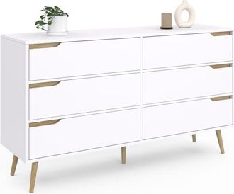 IDMarket Commode 6 tiroirs Helsinki XXL 140 cm scandinave Blanc