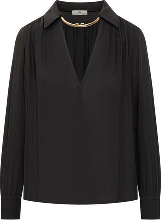 Elisabetta Franchi Femme, Blouses et Chemises, Noir, Taille: 44 FR Blouse en Georgette avec D&eacute;tail Bijou
