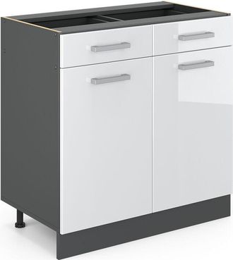 Vicco Küchenunterschrank R-Line, Weiß Hochglanz, 80 cm ohne Arbeitsplatte