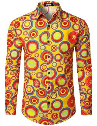 JOGAL Chemise &agrave; manches longues pour homme, coupe normale, motif floral imprim&eacute;, boutonnage, loisirs, Medium