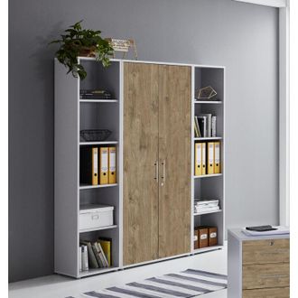 BMG M&ouml;bel BMG M&ouml;bel abschlie&szlig;bare Regalwand/Schrankwand, Office Edition Set 3, grau/ gold harbor oak