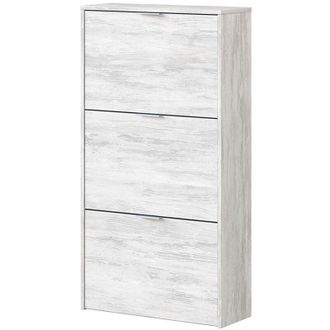 PEGANE Pegane - Meuble &agrave; Chaussures avec 3 abattants coloris ch&ecirc;ne Gris blanchie - Hauteur 113 x Longueur 60 x Profondeur 22 cm