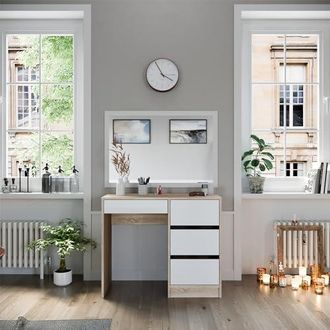 Vicco Coiffeuse Sherry, Sonoma/Blanc, 90 cm avec 4 tiroirs