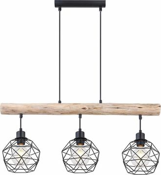Globo Lighting Globo Lighting - Vintage Pendel Decken Lampe Holz Balken Wohn Ess Zimmer Gitter Hänge Lampe schwarz