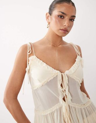 Ra-Re London - Caraco babydoll densemble en mousseline &agrave; bretelles - Cr&egrave;me-Blanc