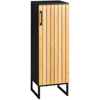 SoBuy Badezimmerschrank schmal 30cm kompakte Badezimmer Kommode mit T&uuml;r & Verstellbaren Regalen, Badm&ouml;bel f&uuml;r Kleine B&auml;der, wc, Flur, Negro & Bambus