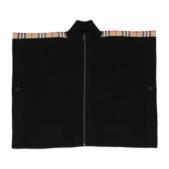 Burberry Cape mit Karomuster-Besatz aus Wolle - - Jackets - Damen - Schwarzk - M