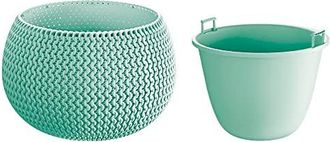 Prosperplast Runder Blumentopf mit Beh&auml;lter Splofy Bowl aus Kunststoff in Salbeifarbe, 18 (L) x 18 (B) x 13 (H) cm