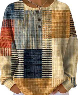 Generic Automne et hiver Nouveau r&eacute;tro impression num&eacute;rique 3D trois boutons col montant polo pull femmes robe-Waffle-A, 5, XXL