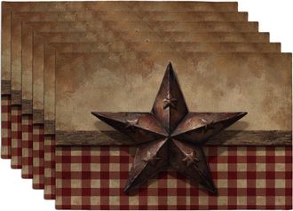 Generic Rustikale Stern-Tischsets, Braun, Landhaus-kariert, Platzsets f&uuml;r Esstisch, rutschfest, waschbar, f&uuml;r drinnen und drau&szlig;en, Party, dekoratives Platzset