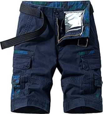 Onsoyours Homme Cargo Bermuda Short Multi Poches Éte Pantalon Court Bermuda de Travaille Casual Imprimé Camouflage Pantalon Court Vintage sans Ceinture D Bleu X