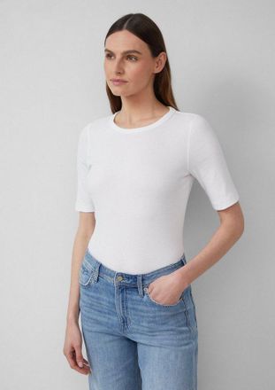 s.Oliver Kurzarmshirt T-Shirt Geripptes T-Shirt im Slim Fit aus Baumwollmix